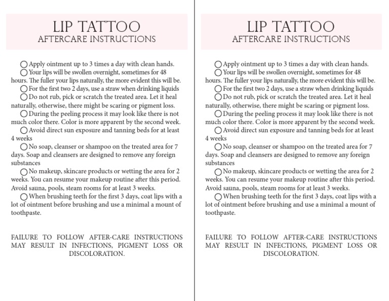 Lip Tattoo Lip Tattoo: Aftercare Instructions Aftercare Instructions | PDF