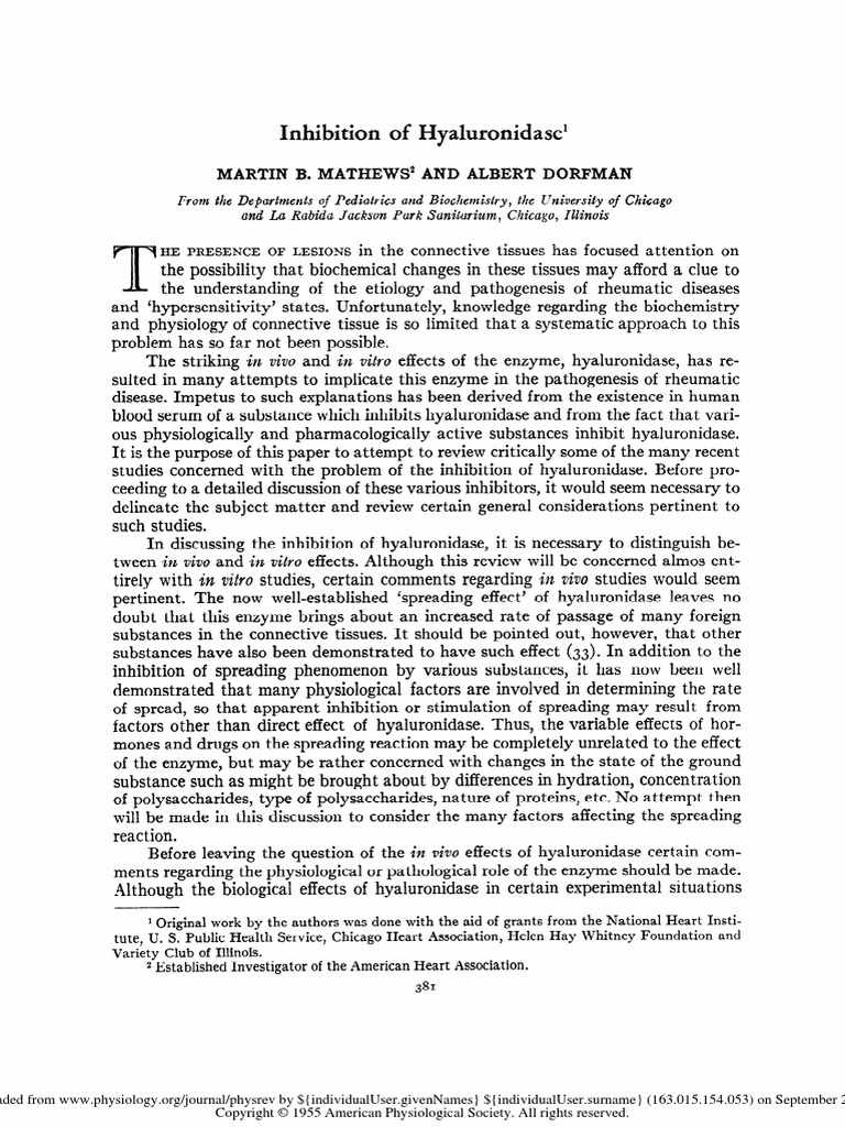 1955 - Inhibition of Hyaluronidase | PDF | Enzyme Inhibitor | Enzyme