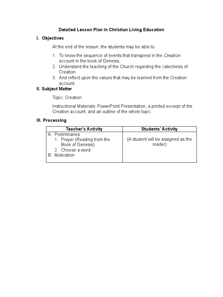 Detailed Lesson Plan in Christian Living Education | PDF