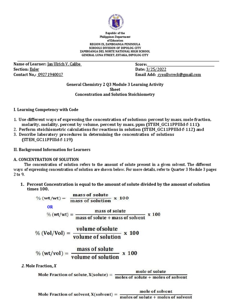 Gen Chem 2 Q3 Module 3 LAS | PDF