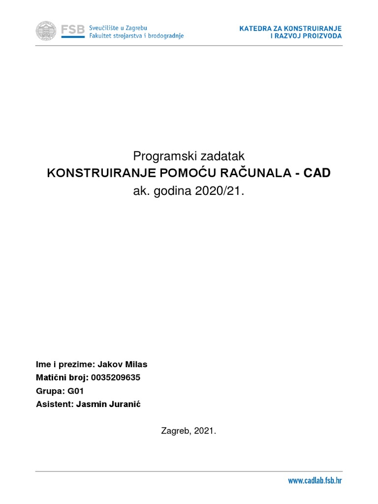 Konstruiranje Pomoću Računala - Cad: Programski Zadatak | PDF