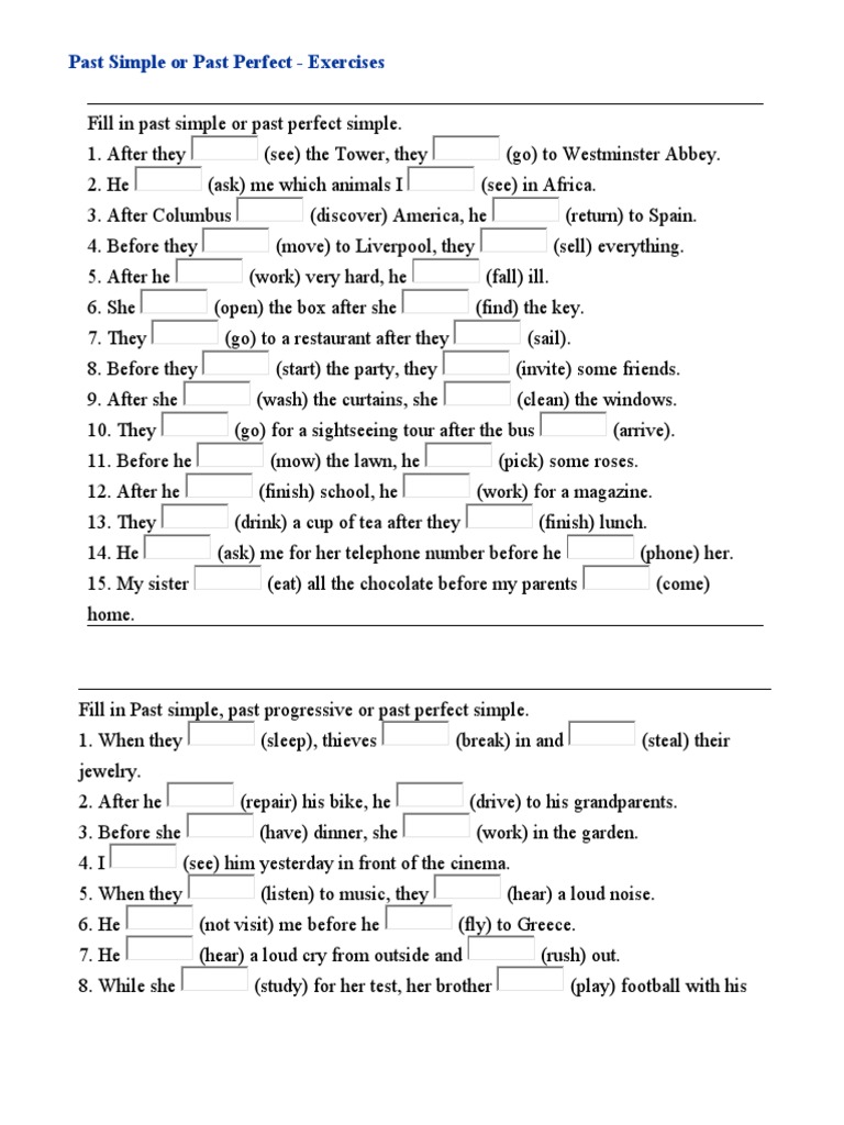 Past Simple vs. Past Perfect Exercises | PDF | Grammatical Tense