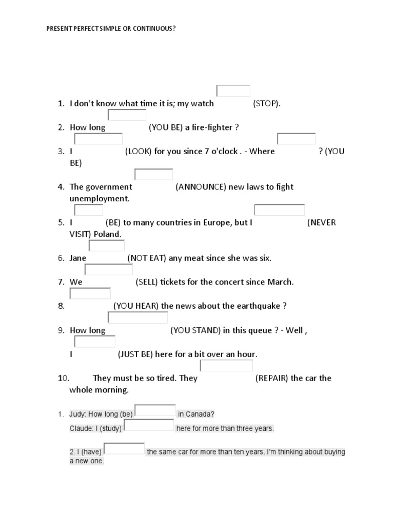 Exercitii Present Perfect and Present Perfect Progressive and Past ...