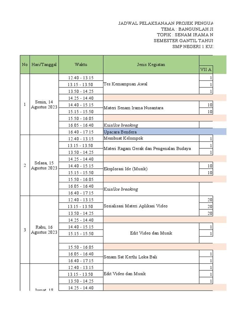 JADWAL P5 SENAM INTARA Edit | PDF