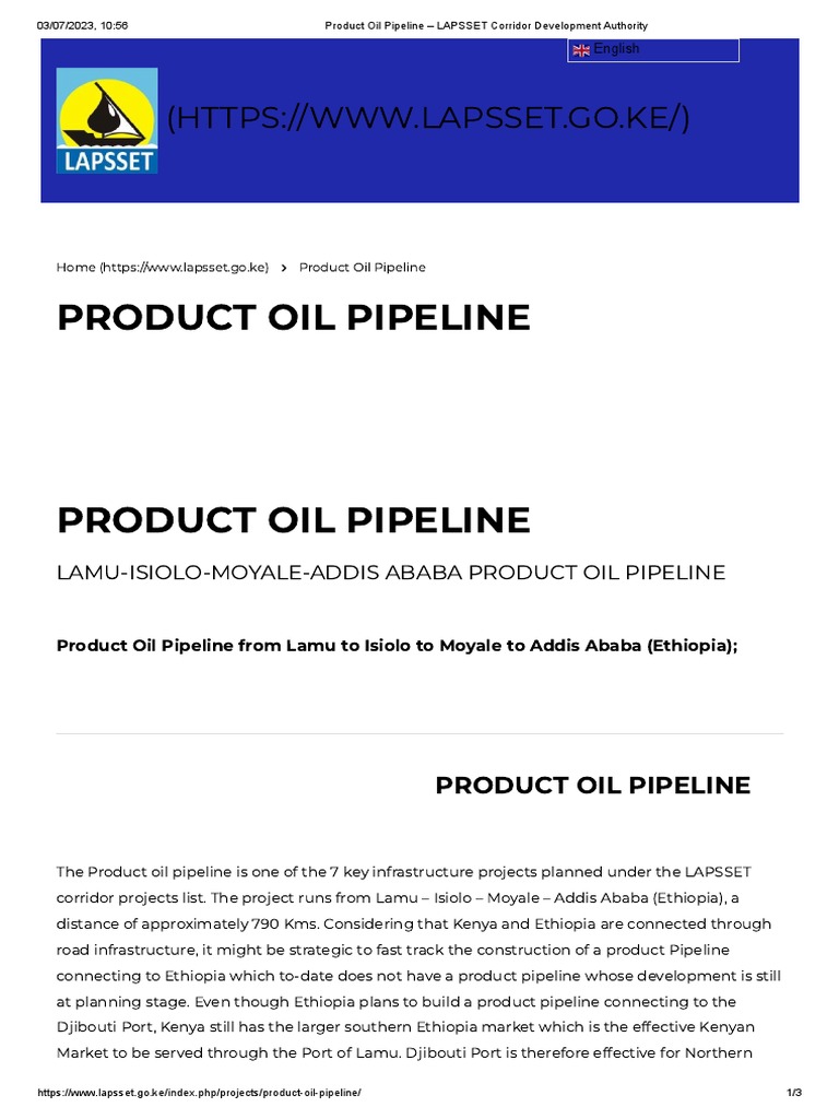 Product Oil Pipeline - LAPSSET Corridor Development Authority | PDF