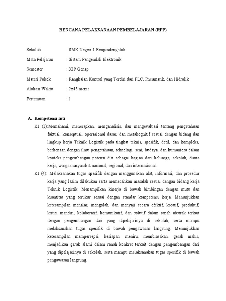 Rencana Pelaksanaan Pembelajaran (RPP) | PDF | Teknologi & Rekayasa