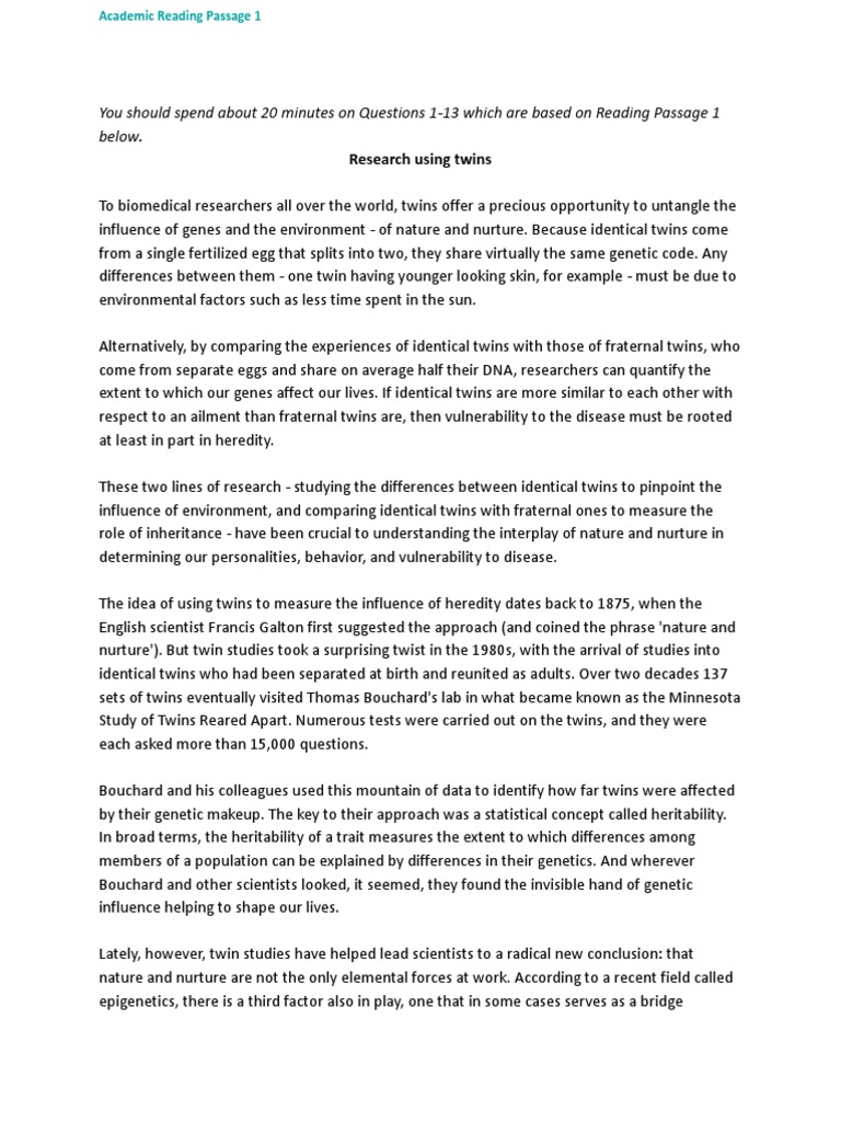 IELTS Reading Research Using Twins | PDF
