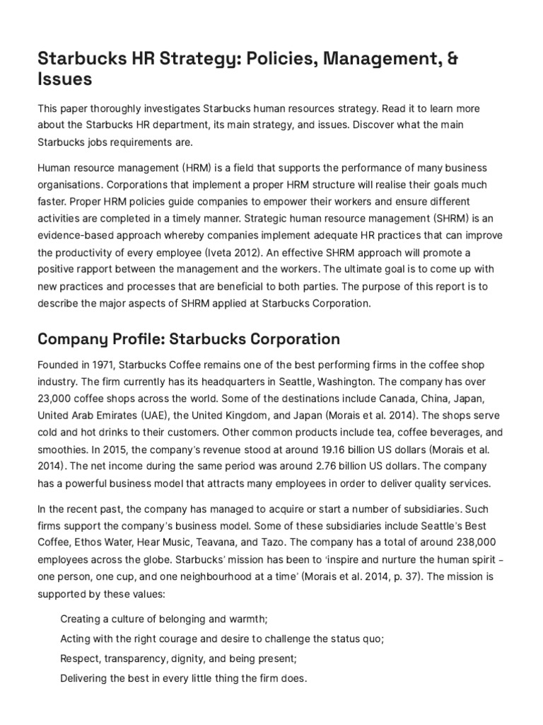 Starbucks HR Strategy and Practices | PDF | Human Resource Management ...