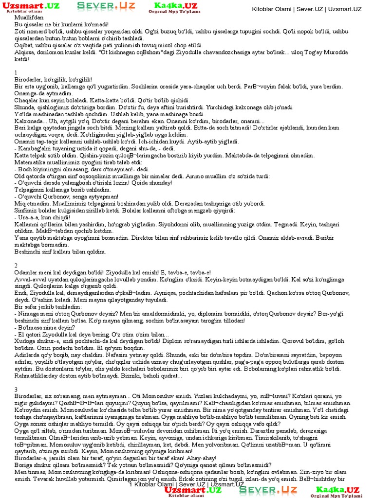 Ot Kishnagan Oqshom (Qissa) (Tog Ay Murod) - Uzsmart - Uz | PDF