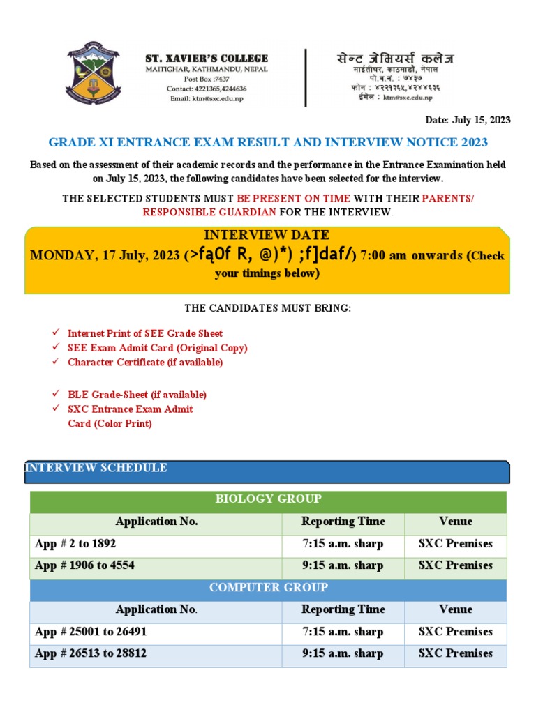 Final Interview Notice and List 2023-File-20230715201755-659 | PDF