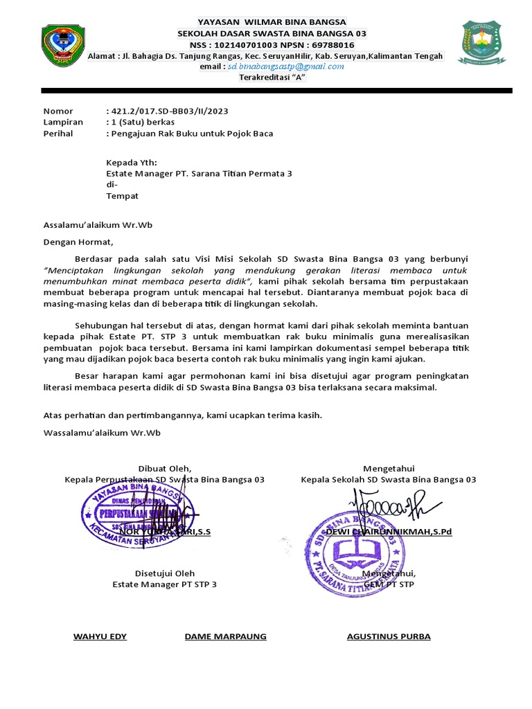 Surat Pengajuan Lemari Pojok Baca STP 3 | PDF