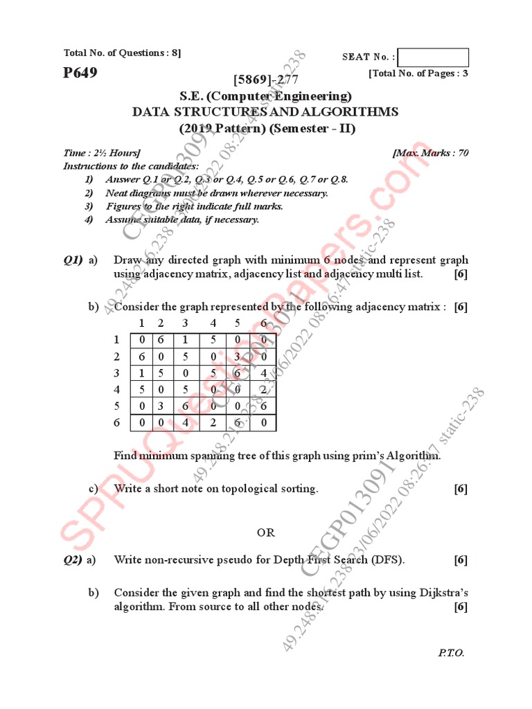 Be Computer Engineering Semester 4 2022 May Data Structures And Algorithms Dsa Pattern