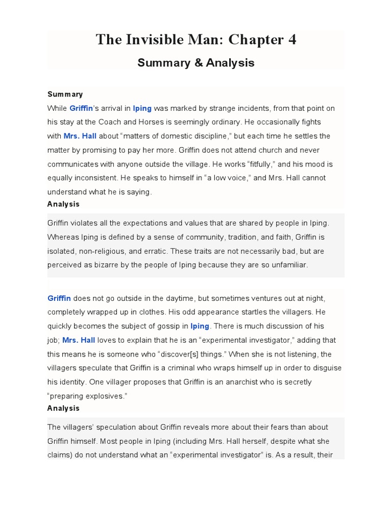 THE INVISIBLE MAN CHAPTER 4 - Summary | PDF | Superstitions | The ...