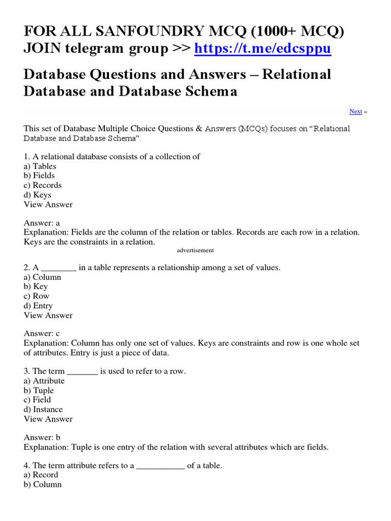 MCQ DBMS | PDF | Computers