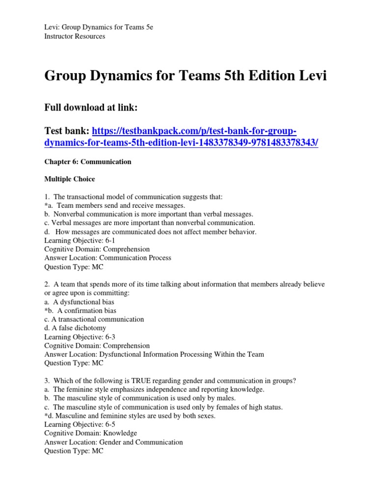 Group Dynamics For Teams 5th Edition Levi Test Bank 1 | PDF ...