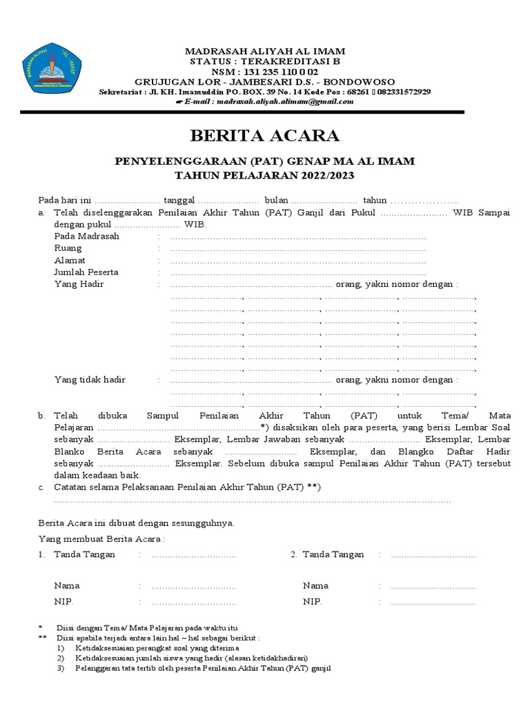 Berita Acara Pat | PDF