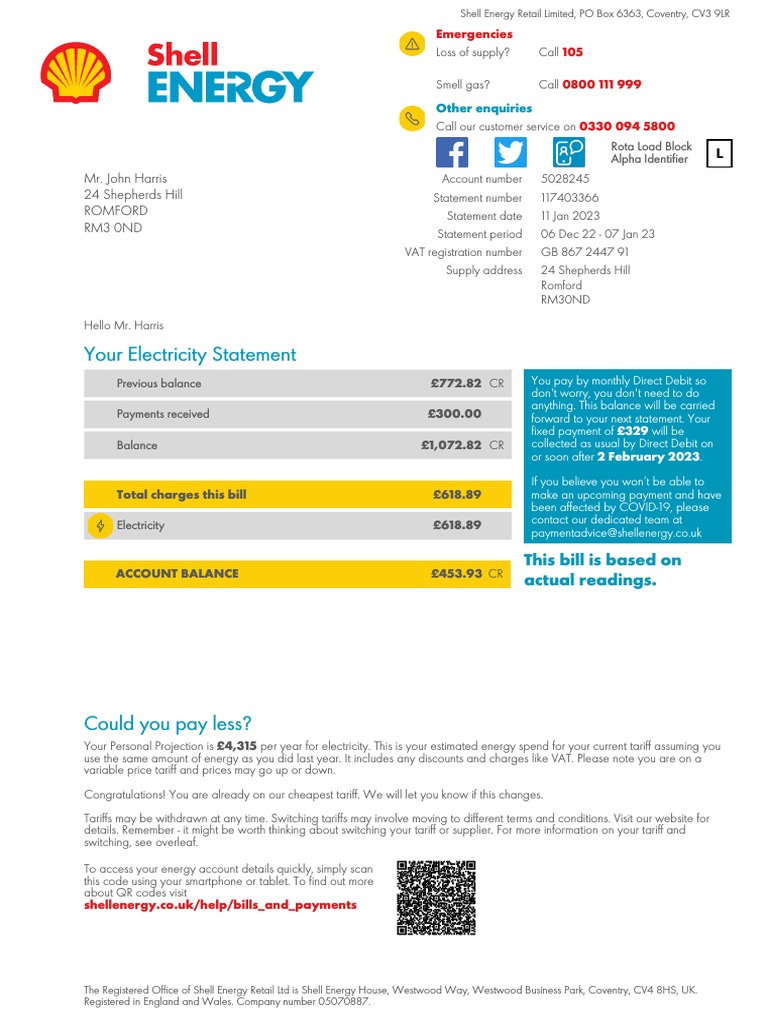 Your Electricity Statement: Mr. John Harris 24 Shepherds Hill Romford ...