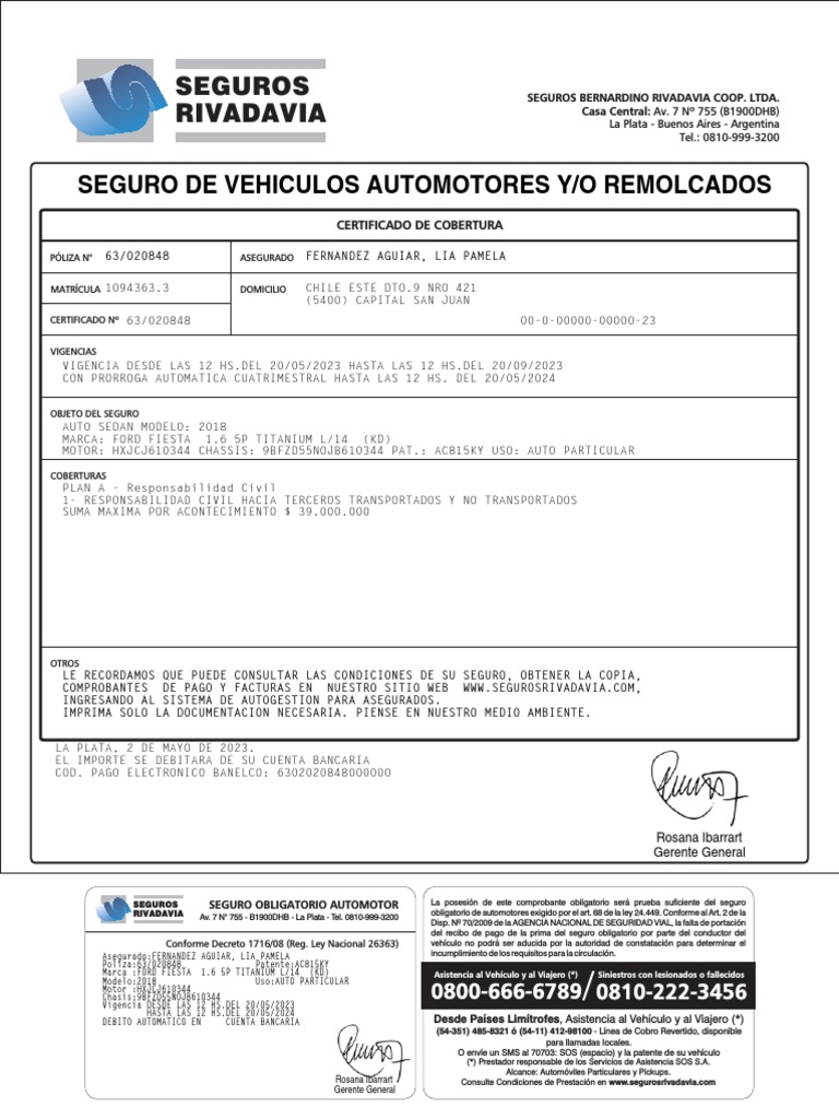 Póliza de Seguro para Ford Fiesta 2018 | PDF | Vehículos Ford ...