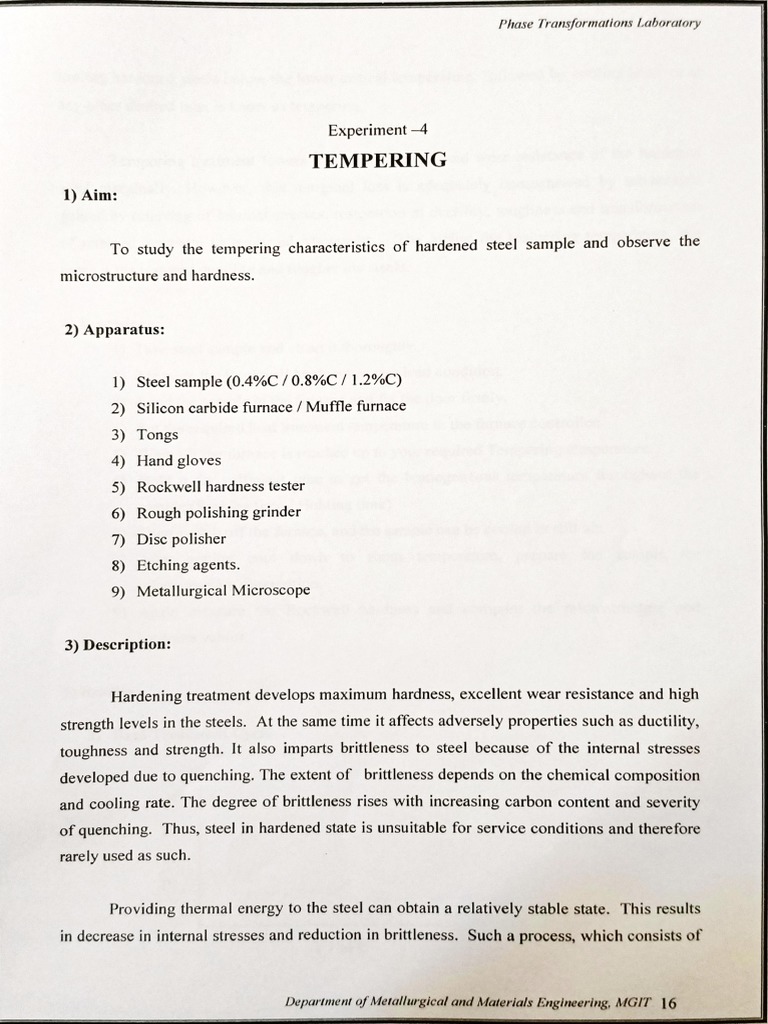 Tempering and Jominy Experiments | PDF
