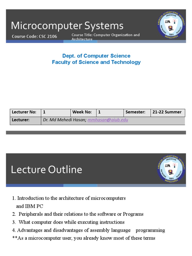 Fall 22-23 COA Lecture-1 Microcomputer Systems | PDF | Central Processing Unit | Random Access ...