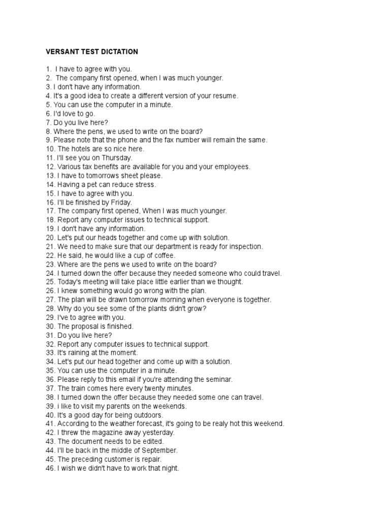 Versant Dictation | PDF