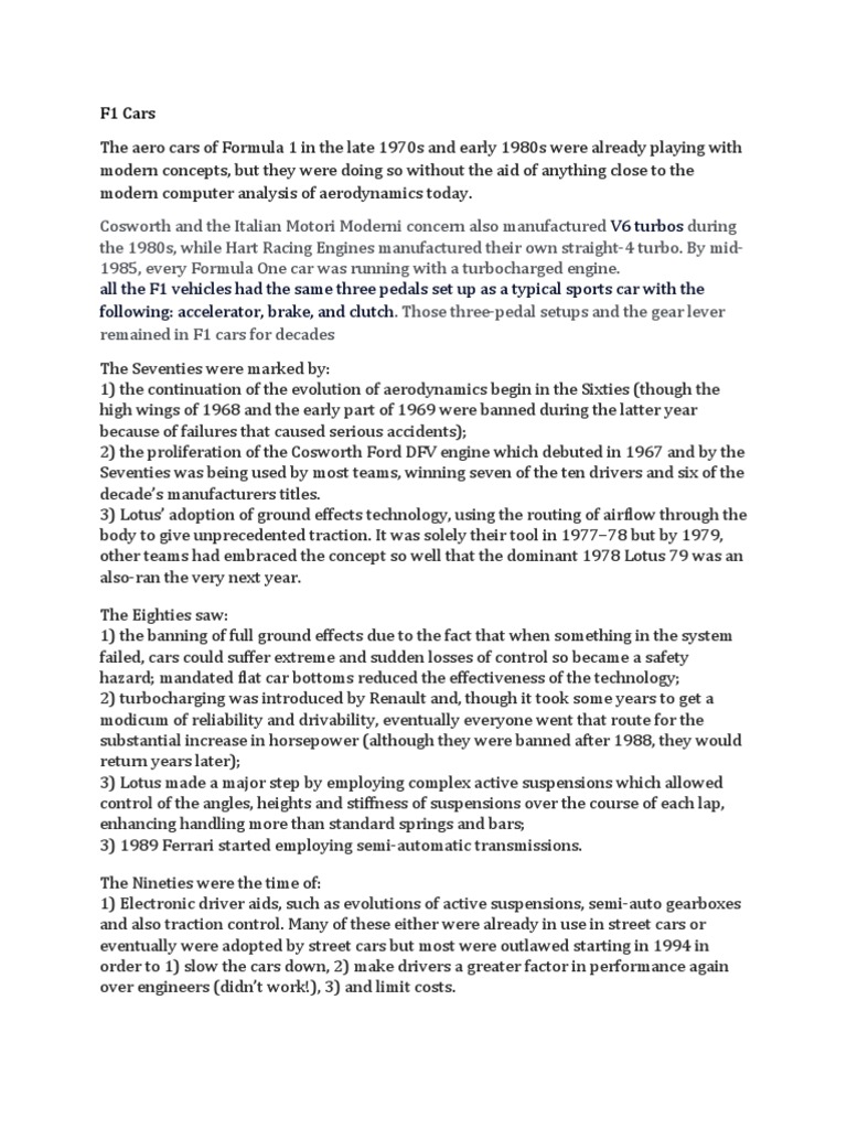 F1 Cars | PDF | Formula One | Vehicle Technology