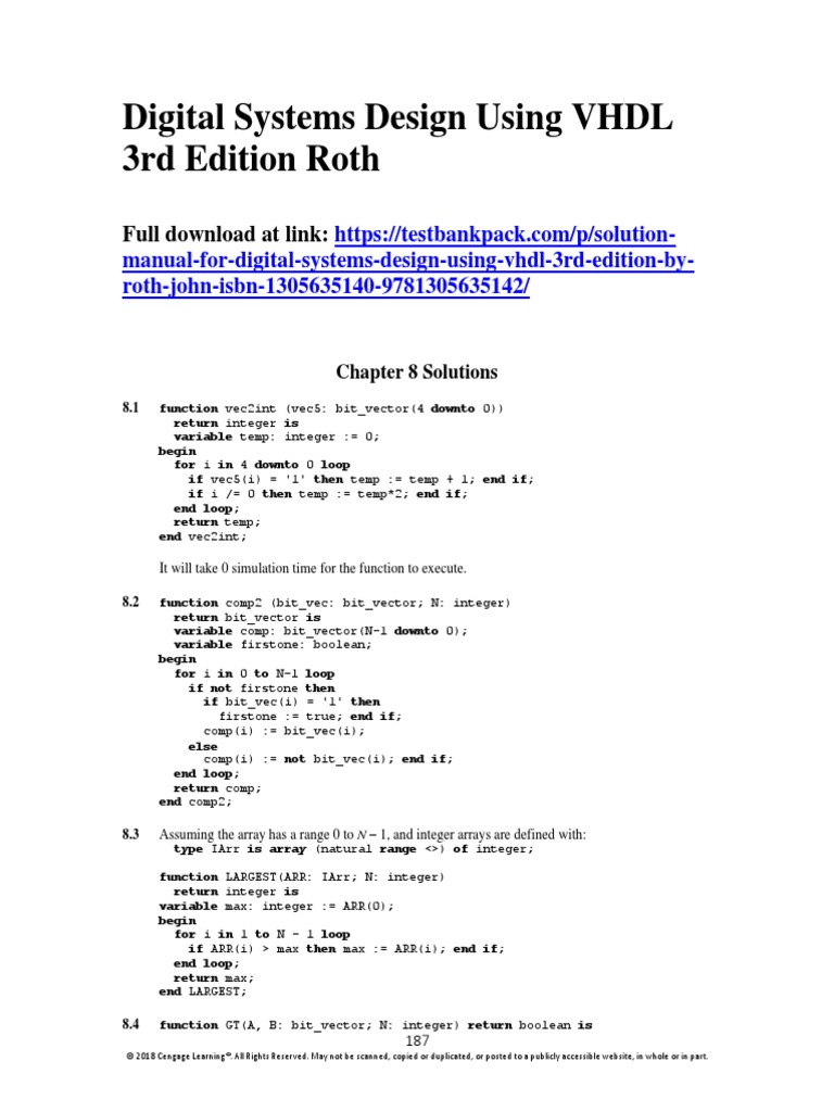 Digital Systems Design Using VHDL 3rd Edition Roth Solutions Manual Download | PDF | Control ...