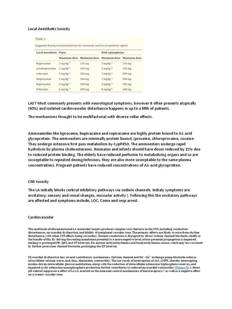 Local Anaesthetic Toxicity | PDF | Physiology | Clinical Medicine