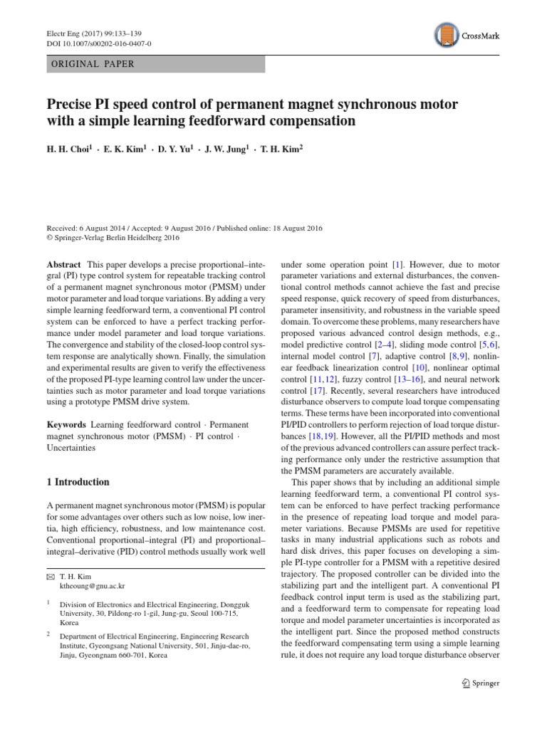 Precise PI Speed Control of Permanent Magnet Synchronous Motor With A ...