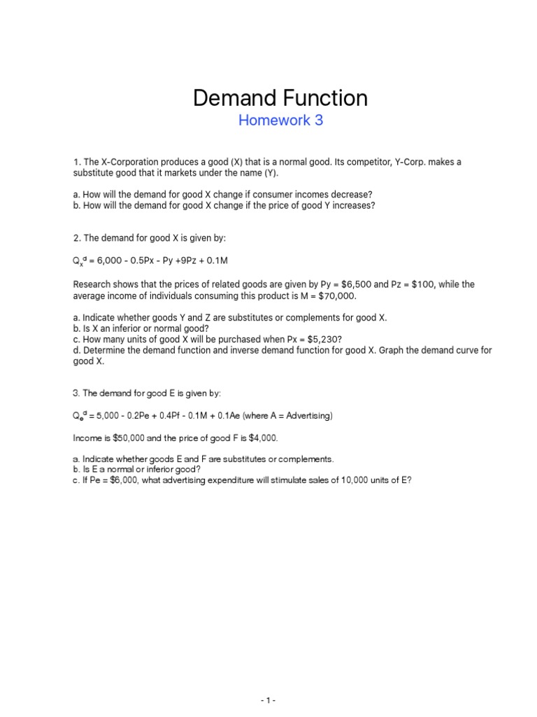 Homework 3 - Demand | PDF