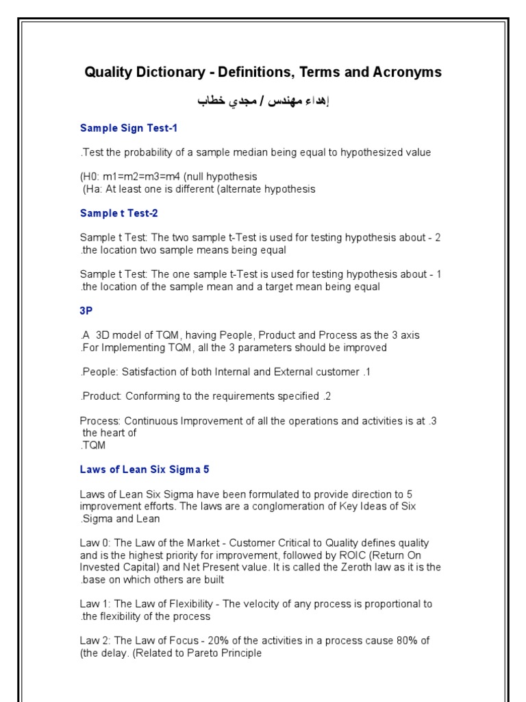 Quality Dictionary - Definitions, Terms and Acronyms | PDF ...