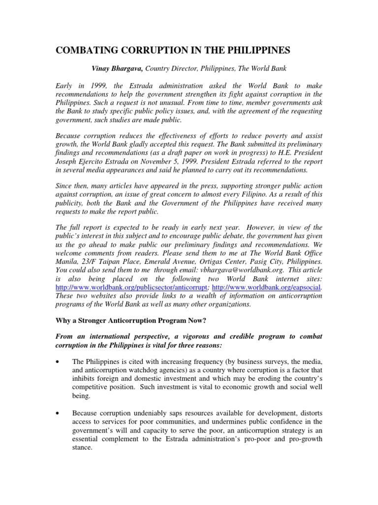 Combating Corruption in The Philippines | PDF | Corruption | Political Corruption