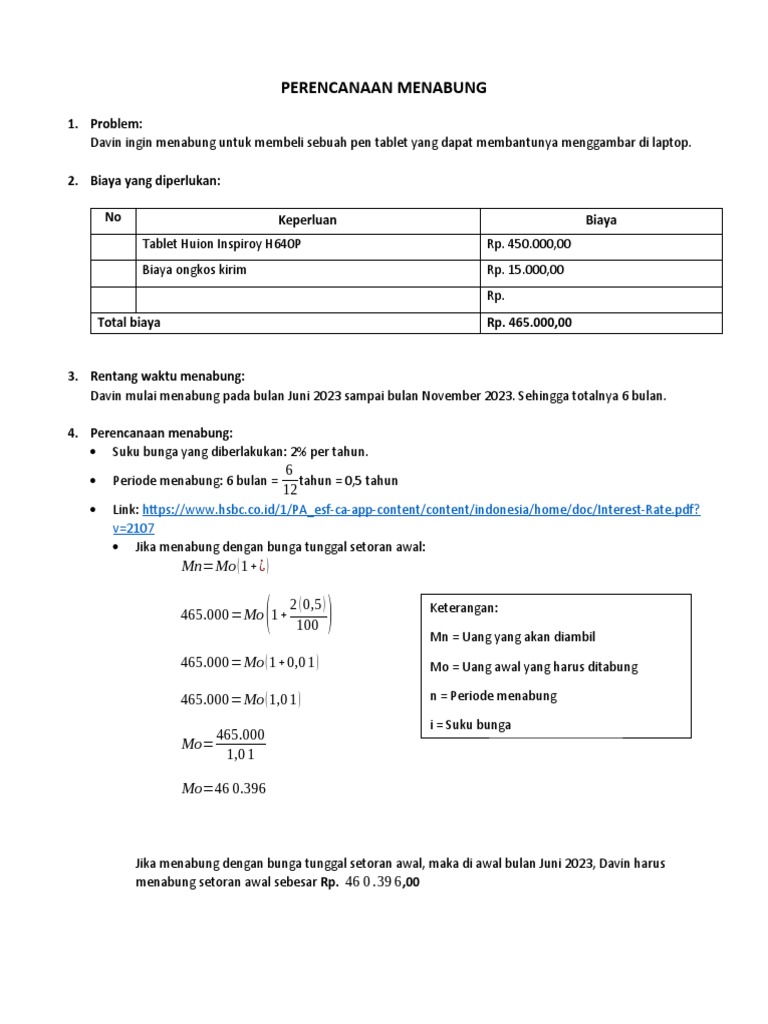 Template Perencanaan Menabung | PDF