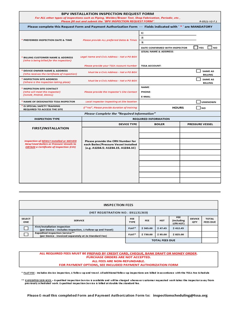 BPV Inspection Request and Fees | PDF | Payments | Credit Card