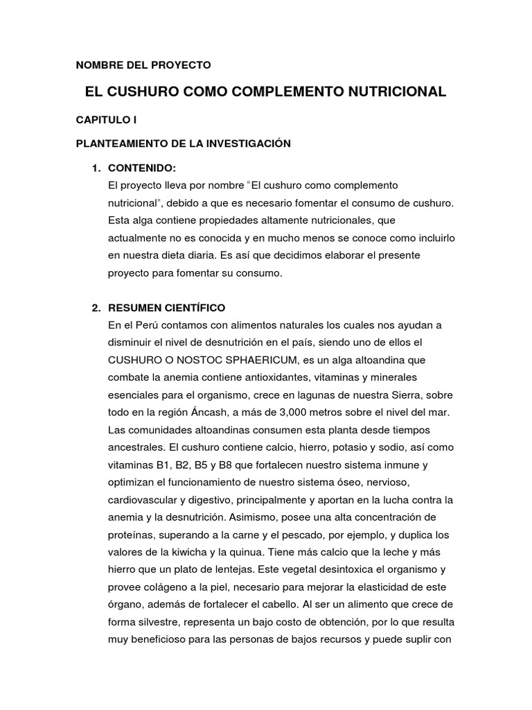 Cushuro: Un Superalimento Nutricional | PDF | Nutrición | Dieta y nutrición