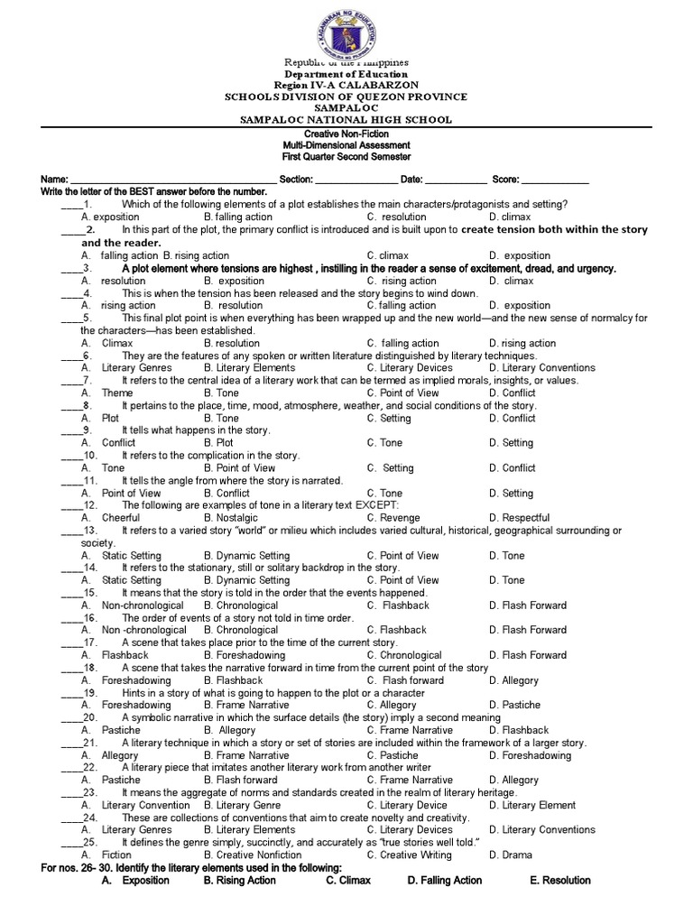 Multidimensional-Assessment - Creative Non Fiction - 1st-Quarter | PDF