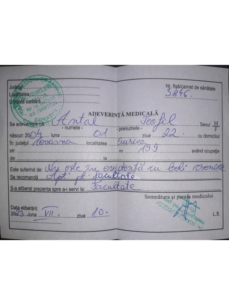 adeverinta medicala | PDF