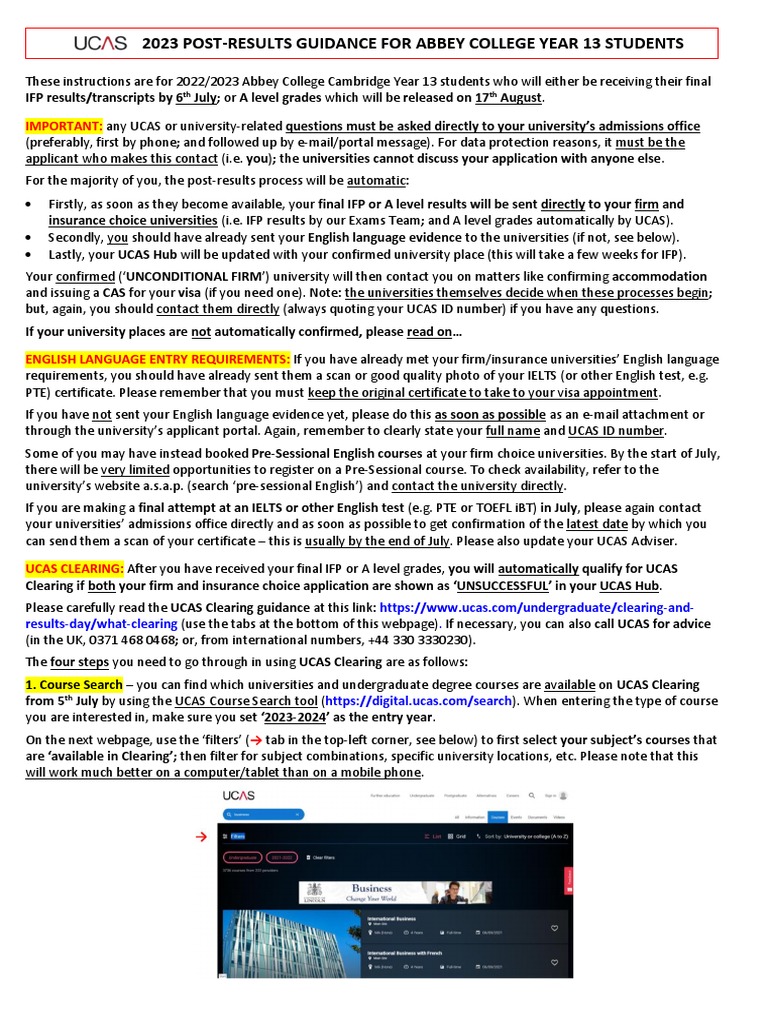 Ucas 2023 Post-Results (Inc. Clearing) Guidance | PDF