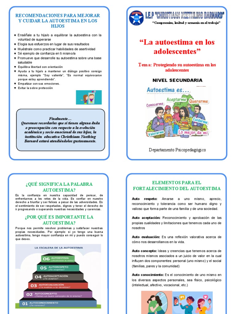 Diptico para Secundaria - Autoestima | PDF | Autoestima | Cognición