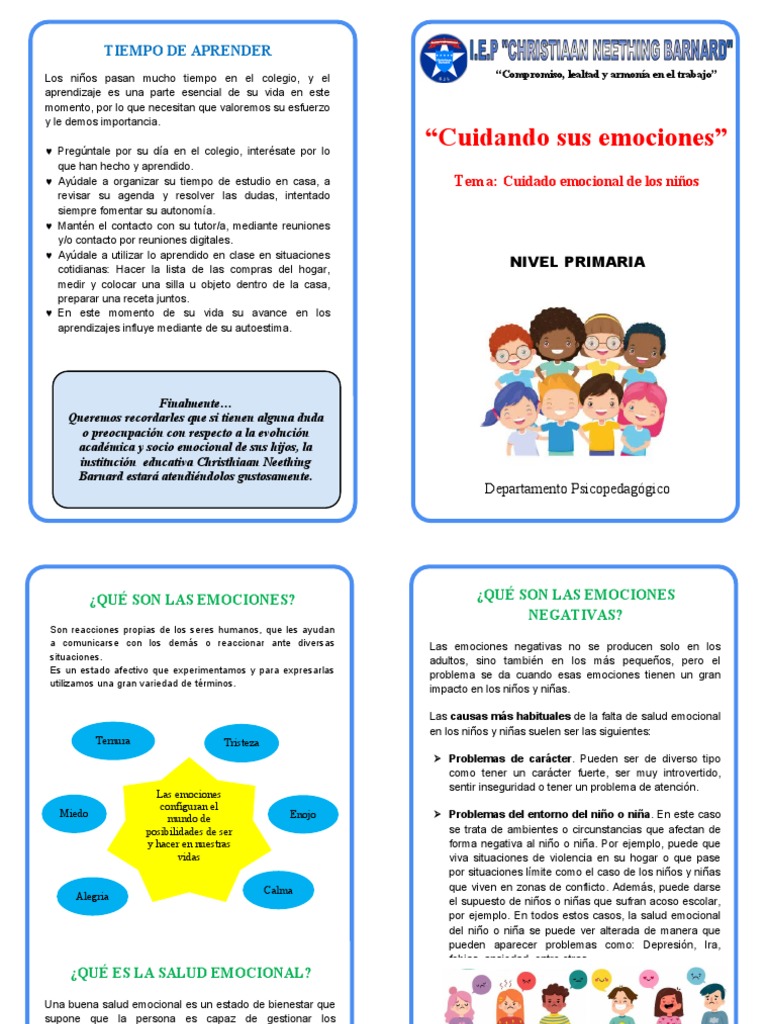 Díptico Escolar sobre Emociones para Niños | PDF | Las emociones | Ira