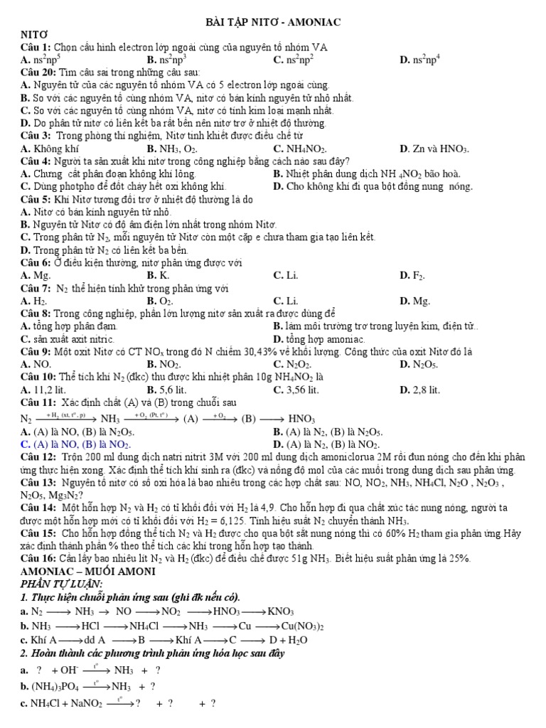 Bai Tap Nito Va Amoniac CB | PDF