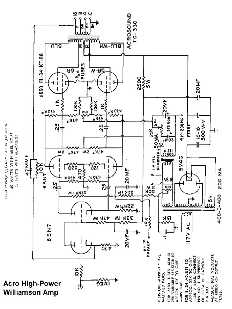 Acrosound Williamson Amplifier Schematic | PDF