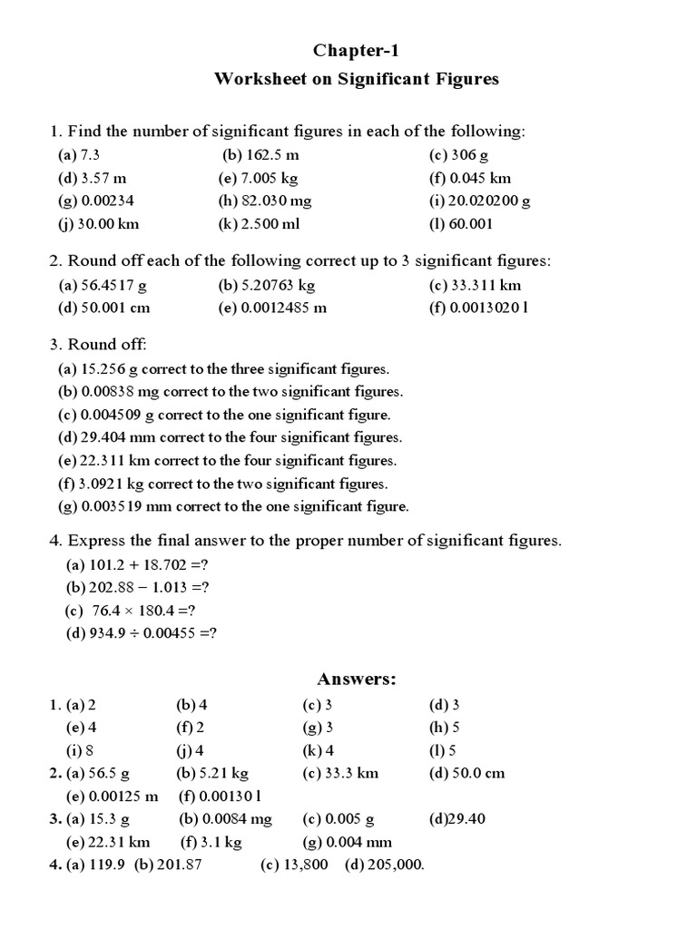 Significant Figures and Mole Concept Worksheets | PDF