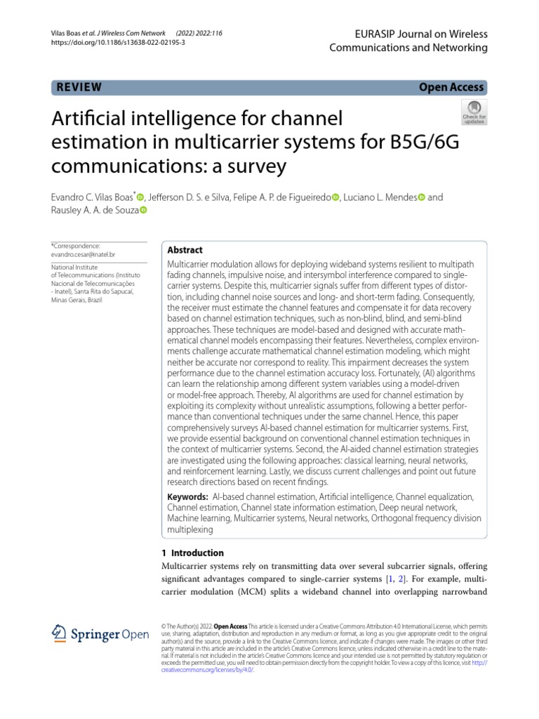 Artificial Intelligence For Channel Estimation in Multicarrier Systems For B5G/6G Communications ...