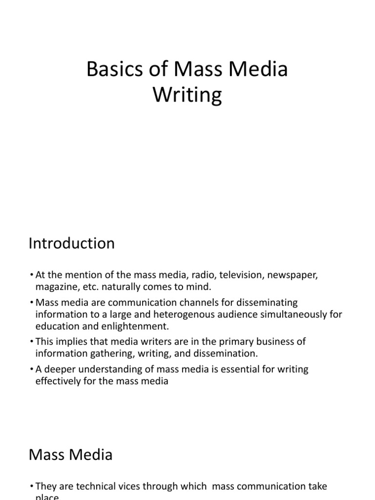 Basics of Mass Media Writing | PDF | Mass Media | News