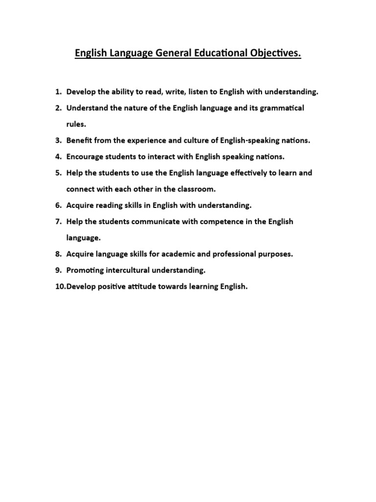 English Language General Educational Objectives | PDF