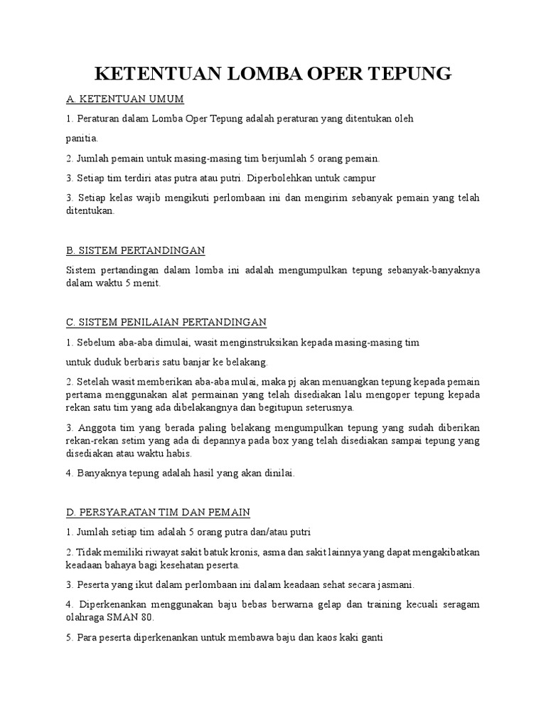 Ketentuan Lomba Oper Tepung | PDF