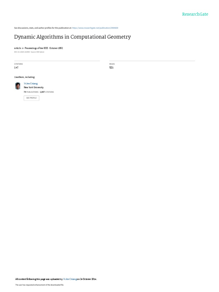 Dynamic Algorithms In Computational Geometry Pdf Computer Science
