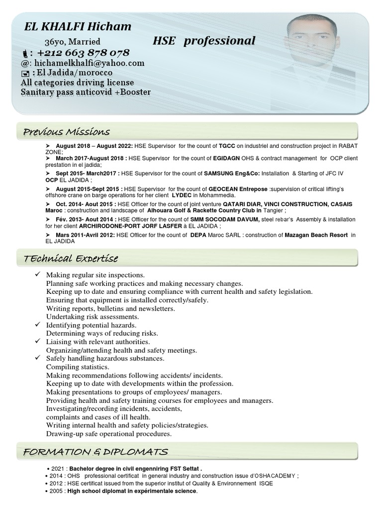 HSE Supervisor Experience & Qualifications | PDF