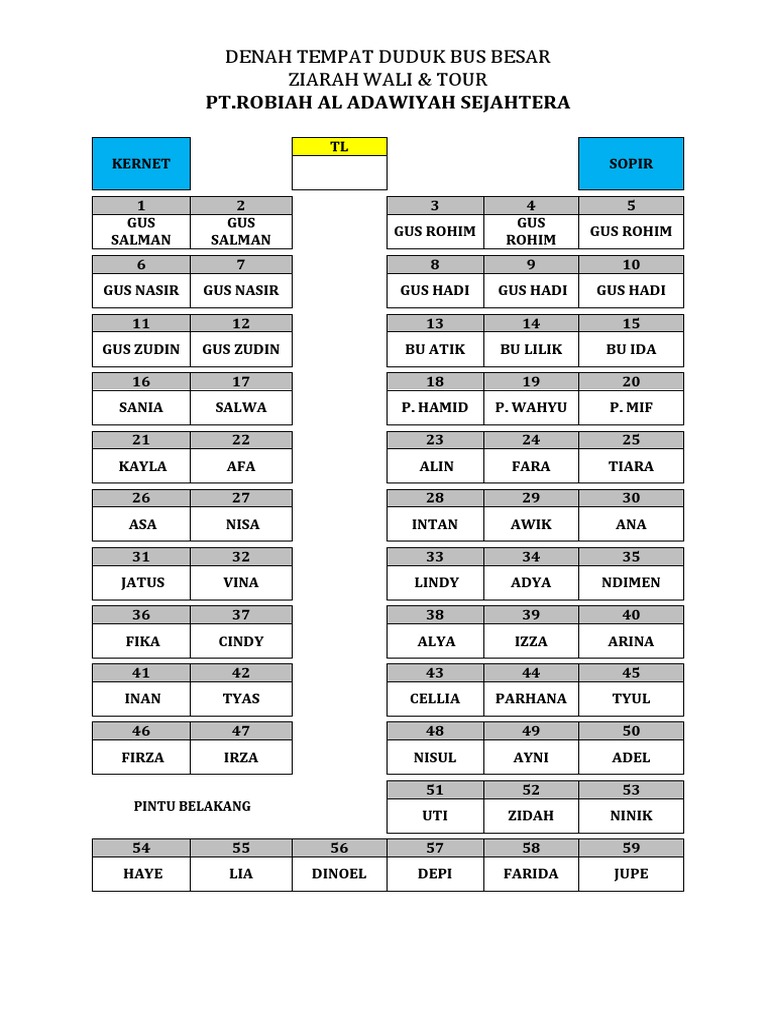 Denah Tempat Duduk Bus Besar 1 | PDF